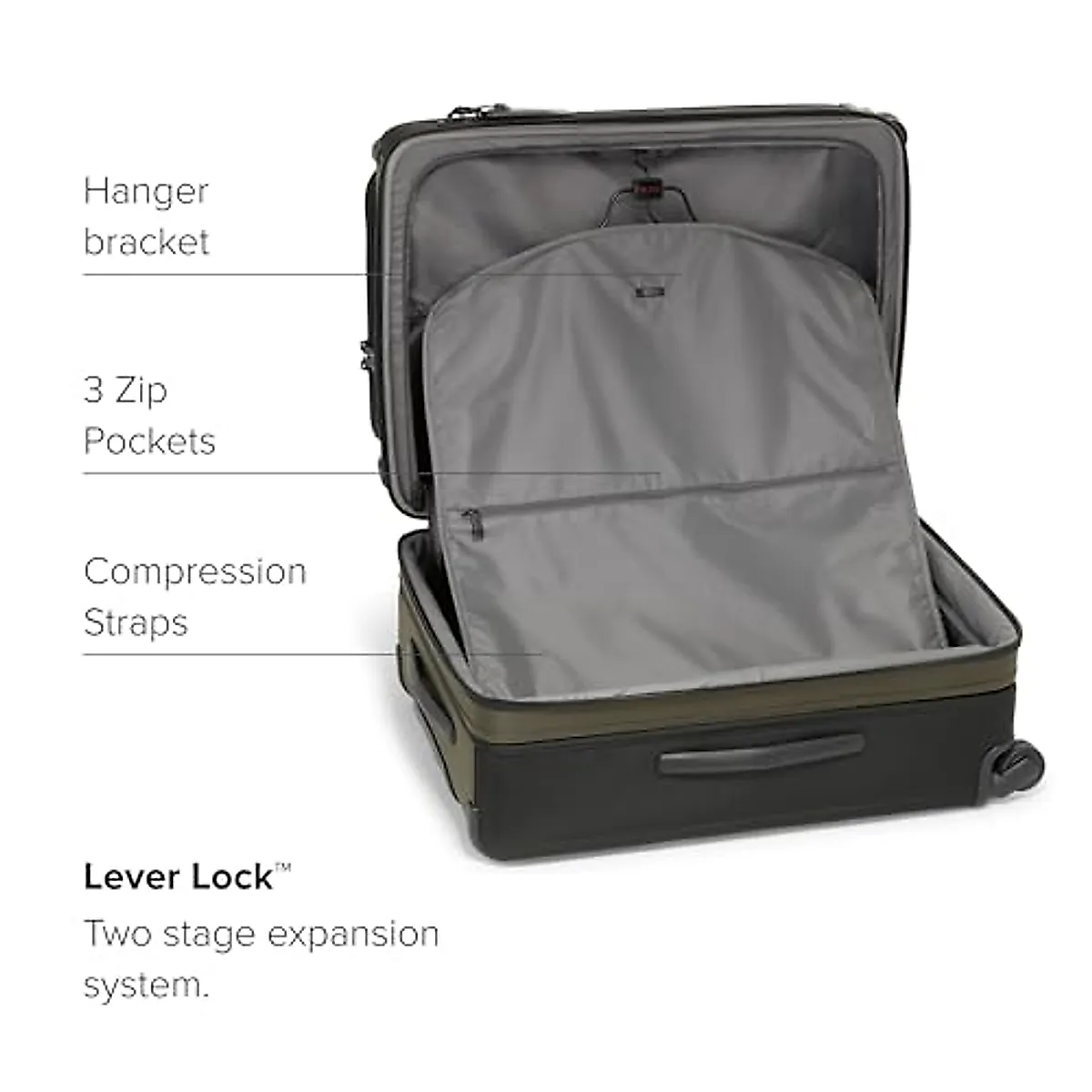TUMI Short Trip Expandable 4-Wheeled Packing Case - Carry-On Suitcase with Combination Lock & Removable Garment Sleeve - Olive Night