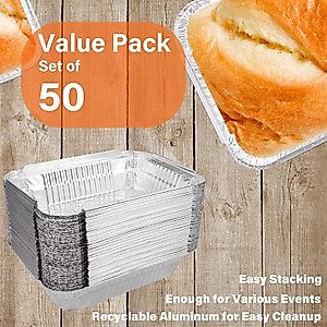 lsshao Disposable Takeout Aluminum Foil Pans with Lid Baking Pans (50 pack) Tin Food Storage Food Containers with Seal for Freshness,Great for Cooking, Heating, Storing, Prepping Food 8.5x6-2.25lb