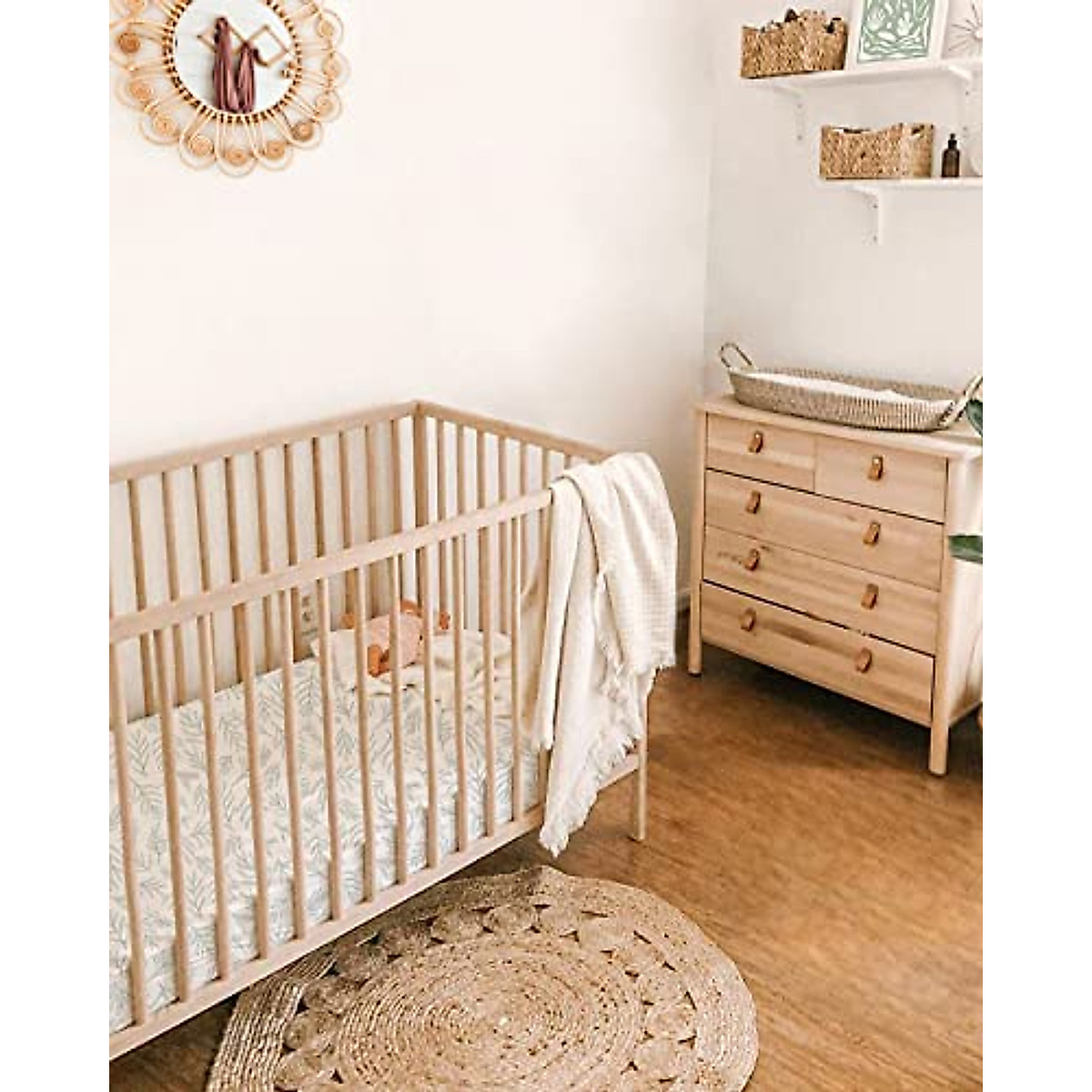 Babebay Crib Sheets for Boys and Girls, Fitted Baby Crib Sheet Neutral for Standard Crib Mattress & Toddler Bed Mattress (52"x28"), Soft and Safe Cotton Green Crib Sheets, 2 Pack (Sage Green)