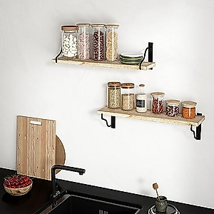Floating Shelves, 24 Inches Wood Wall Mounted Shelves for Storage, Wall Shelves with Metal Bracket, Rustic Bookshelf for Bedroom Kitchen Living Room (Wooden, 24 Inch)