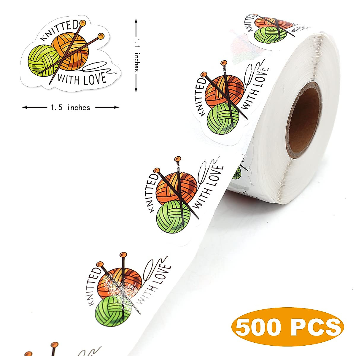 1.5 Inch Knitted with Love Sticker,Thank You Sticker,Small Shop Sticker, Cute Small Business Stickers, Handmade Sticker,Packaging Sticker, 500 PCS（Knitted with Love）