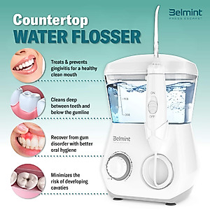 Water Flosser Teeth Cleaning - Countertop Oral Irrigator Teeth Cleaner for Braces & Bridges with 10 Adjustable Water Jet Pressures - 8 Multifunctional Tips, 600ml Capacity