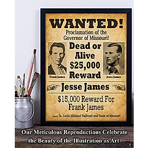 Jesse James Wanted Art Print- 11x14 Unframed Print - Makes a Great Man Cave Decor and Gift Under $15 for Westerns Fans