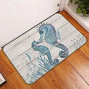 UINHMOP 17''x30'' Marine Life Ocean Animal Pair of Starfish Seahorse Decorative Doormat and 16''x24'' Kitchen Towels Dishcloths Hand Towels(2 Doormats + 2 Towels),Sea Lovers Gifts