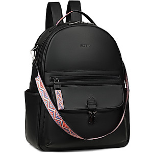 FADEON Leather Laptop Backpack for Women PU Computer Backpacks, Designer Travel Back Pack Purse with Laptop Compartment Black
