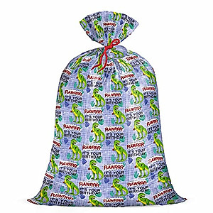 WRAPAHOLIC 56" Large Birthday Plastic Gift Bag - Dinosaurs and It Is Your Birthday Design for Baby Shower, Kids Birthdays, Parties, Celebrating, or Any Occasion - 56" H x 36" W