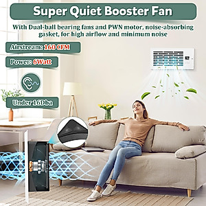 Feekoon 1 Pack Smart Quiet Register Booster Fan, 4'' x 10'' AC Vent Booster Fan with Intelligent Thermostat Control and Remote Control, Cooling Heating White Vent Fan Booster, 160 CFM