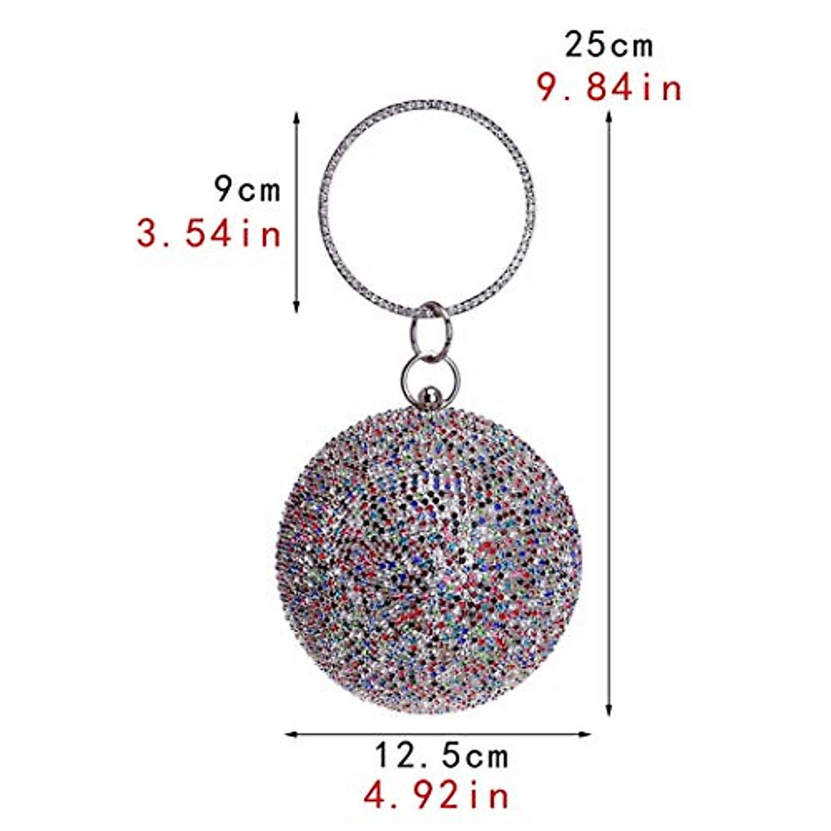 Tngan Ball Shape Clutch Purse Party Handbag Rhinestone Ring Handle Evening Bag Silvery