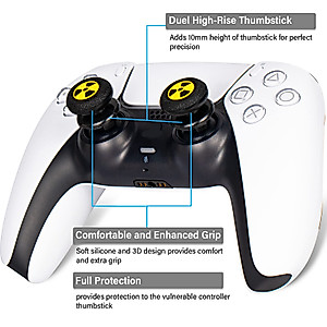 Playrealm FPS Thumbstick Extender & 3D Texture Rubber Silicone Grip Cover 2 Sets for PS5 Dualsenese & PS4 Controller (Radiation Black)