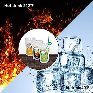 100 Pcs Zipper Plastic Pouches Drink Bags, Heavy Duty Hand-Held Translucent Frosted Reclosable Stand-up Bag 2.4" Bottom Gusset with 100 pcs Straws & Funnel Included