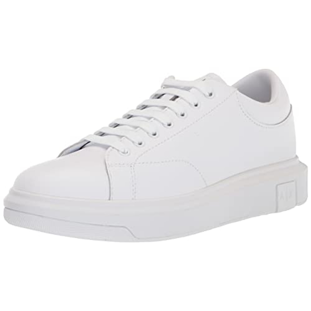 A|X Armani Exchange Men's Thick Sole Leather Sneakers, Optical White, 8