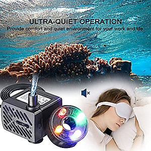 BCORLD Fountain Pump with LED Lights, Quiet Fountain Pump, Adjustable Water flow Fountain Pump，54GPH(200L/H，3W）, Outdoor Pond, Aquarium fish tanks, Home Décor Fountain,1 Nozzles，Power Cord 5ft