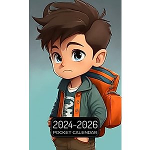 Pocket Calendar 2024-2026: Two-Year Monthly Planner for Purse , 36 Months from January 2024 to December 2026 | Boy cartoon
