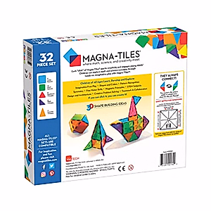 Magna-Tiles 32-Piece Clear Colors Set, The Original Magnetic Building Tiles For Creative Open-Ended Play, Educational Toys For Children Ages 3 Years +