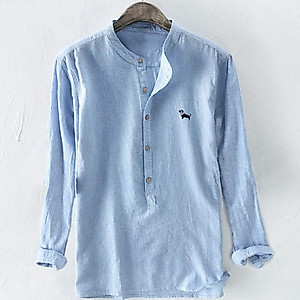 Men's Plus Size Shirt Retro Pure Color Cotton Linen Tee Baggy Stripe Embroidery Long Sleeve Button-Up T Shirts M-3XL