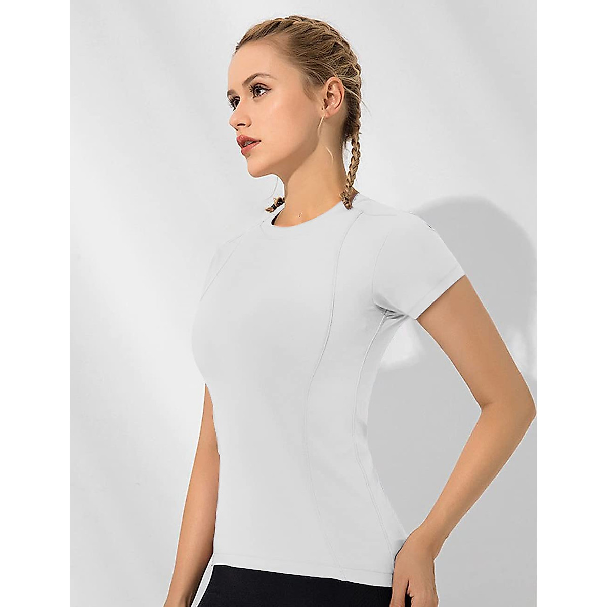 Loovoo Womens Compression Shirt Workout Shirts 2 Pack Short Sleeve Seamless Athletic Dry Fit Yoga Gym Tops Tee