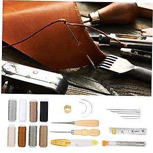 [Premium Leatherworking Tools DIY Set - Includes Thread Awls & Accessories - Complete Leather Craft Supplies for Beginners - Leather Stitching Kit and Craft Starter Set]