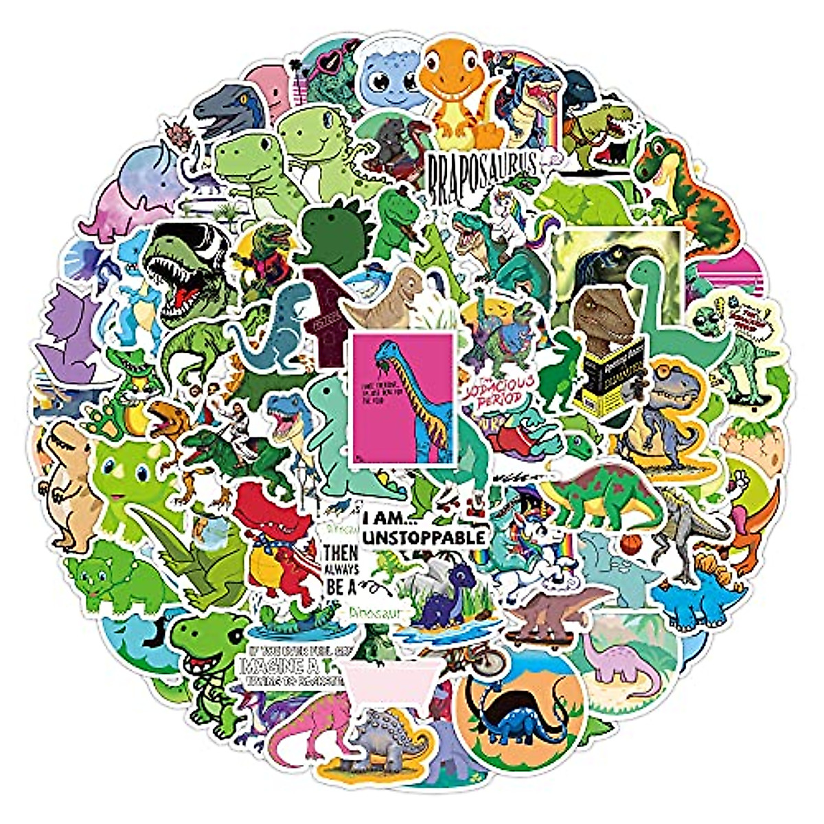 Adeela 100pcs Cute Dinosaur Stickers | Waterproof VSCO Stickers | Great on Waterbottles - Tablets - Laptops - PCS - Phones - Luggage | Assorted Sticker Packs for Kids Teens Adults