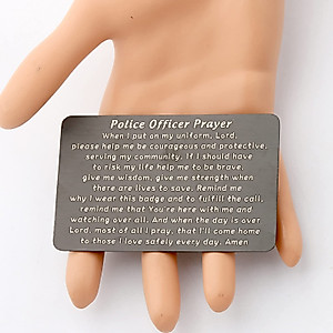 bobauna Police Officer Prayer Engraved Wallet Card Inster Thin Blue Line Cop Jewelry Police Academy Graduation Gift (police officer prayer uniform black)