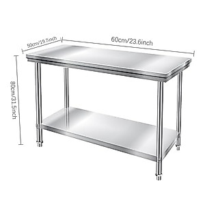 Kitchen Work Table Scratch Resistent and Antirust Metal Stainless Steel Work Table with Adjustable Table Foot Scratch Resistent for Commercial Kitchen, Restaurant, Hotel and Garage