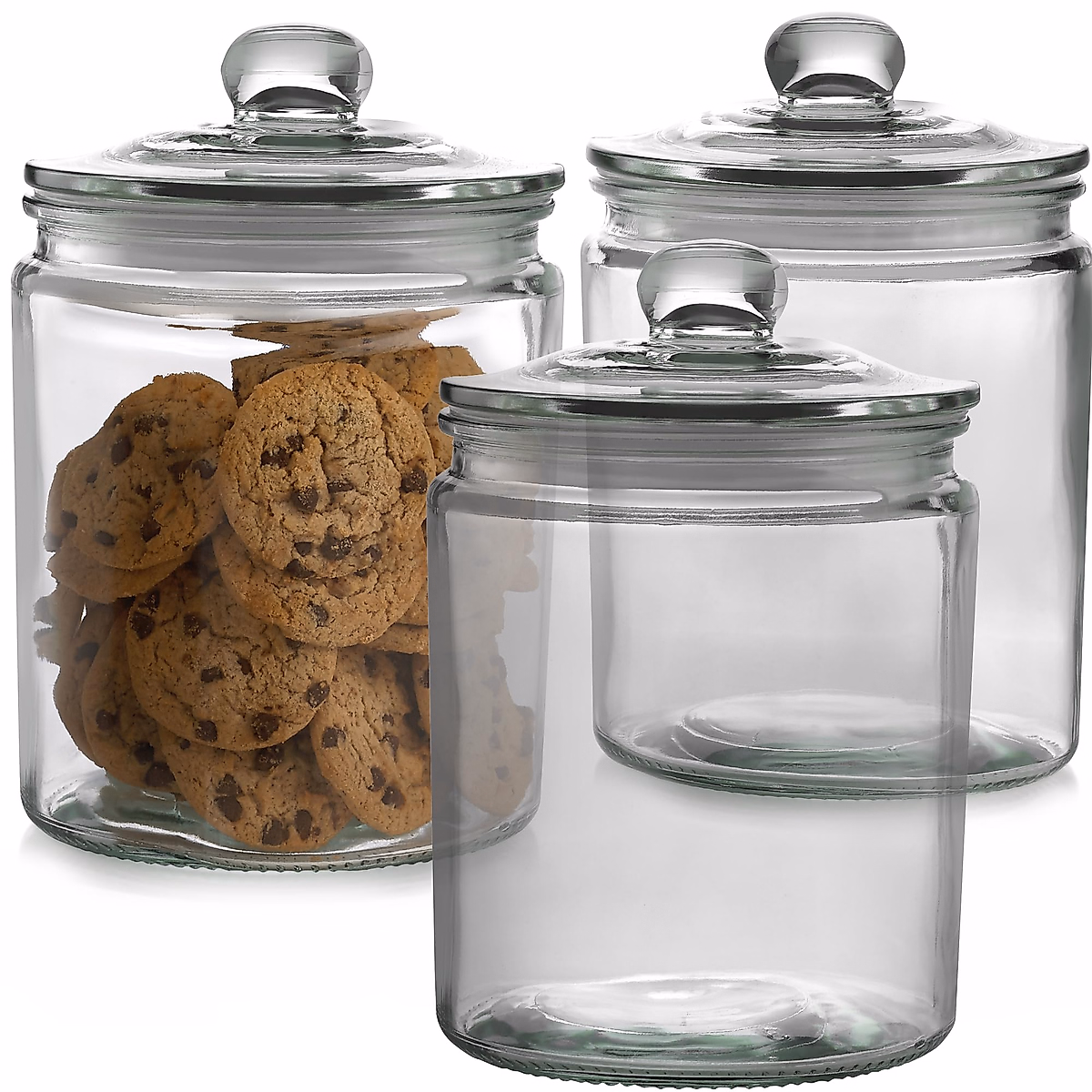 3 Pc 30oz Clear Glass Storage Jar with Lids - Airtight Food Jars - Glass Kitchen Containers for Pantry, Countertop