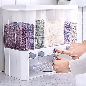 Gdrasuya10 10L Kitchen Dry Kitchen Food Storage, Dispenser Wall Mounted Cereal Rice Storage Container Tank 5-Grid