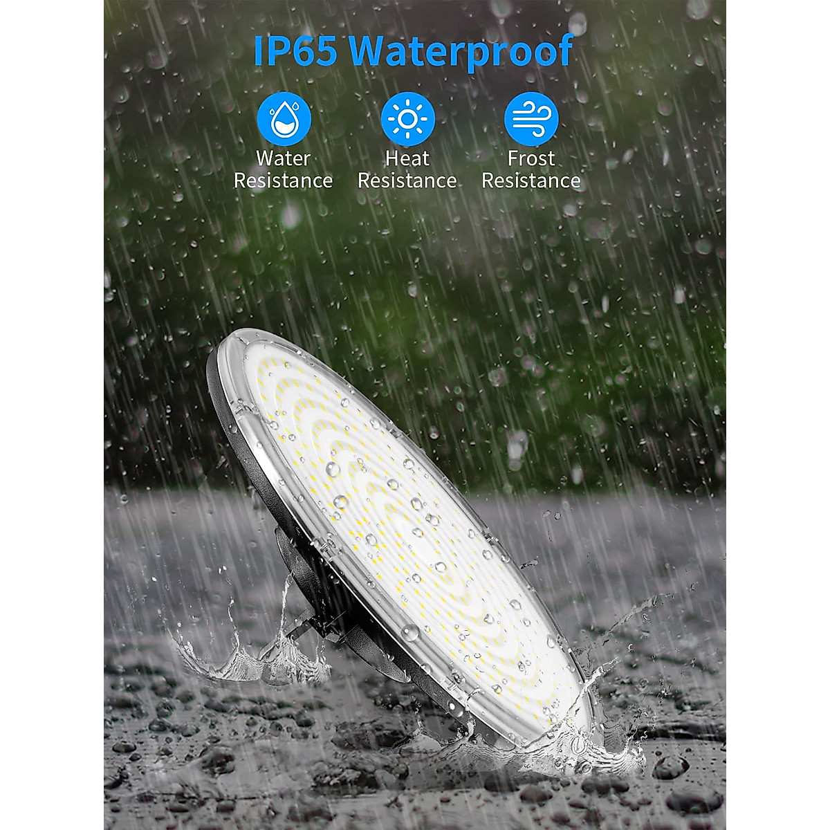 LED High Bay Light 150W, 22500LM LED Shop Light with US Plug 5' Cable, 5000K Daylight UFO LED High Bay Lights, IP65 Commercial Warehouse Light, Super Bright Area Bay Lighting for Garage Barn Workshop