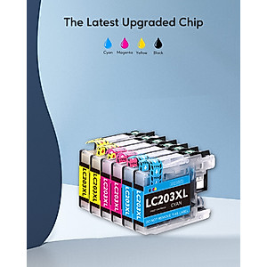 DAM aila Compatible Ink Cartridge Replacement for Brother LC203XL LC201XL LC203 LC201 to Use with MFC-J480DW MFC-J880DW MFC-J4420DW MFC-J680DW MFC-J885DW (2 Cyan, 2 Magenta, 2 Yellow, 6 Pack)