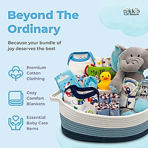 Bundle of Joy Deluxe New Baby Gift Basket | Newborn Baby Boy Gift Set with Baby Essentials | Baby Gift Basket for Expecting Moms | Baby Layette Set | Blue Baby Gift Set | Nikki's Gift Baskets