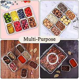 Divided Serving Tray with Lid & Handle - Portable Snackle Box Charcuterie Container for Snack Platters - 8 Compartments Snack Boxs for Candy, Fruits, Nuts - Perfect for Party, Entertaining(White)