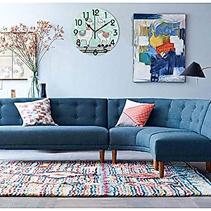 Naanle Trendy Boho Cute Couple Cartoon Llama Round Wall Clock, 9.5 Inch Battery Operated Quartz Analog Quiet Desk Clock for Home,Kitchen,Office,School