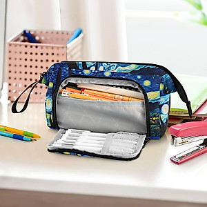 Big Capacity Pencil Case, Van Gogh Starry Sky Pen Bag Pouch Holder Stationery Bag School College Office Organizer for Teen Adults Student