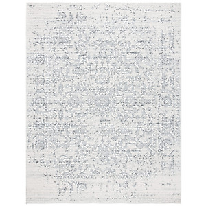 SAFAVIEH Madison Collection Area Rug - 9' x 12', Silver & Ivory, Snowflake Medallion Distressed Design, Non-Shedding & Easy Care, Ideal for High Traffic Areas in Living Room, Bedroom (MAD603G)