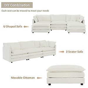 Tmsan 111.42" Modular Sectional Sofa, Convertible Modern U Shaped Sofa Chenille Cloud Couches Set with Ottoman for Living Room Bedroom Apartment Office, 3 Seater