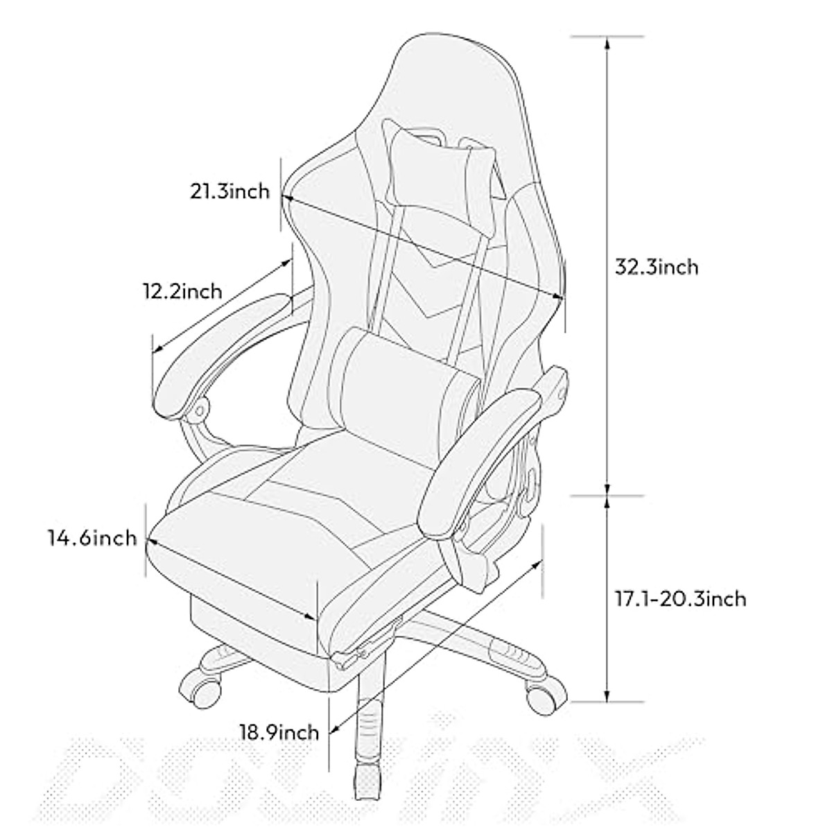 Dowinx Gaming Chair Ergonomic Office Recliner for Computer with Massage Lumbar Support, Racing Style Armchair PU Leather E-Sports Gamer Chairs with Retractable Footrest (Black&Gray)