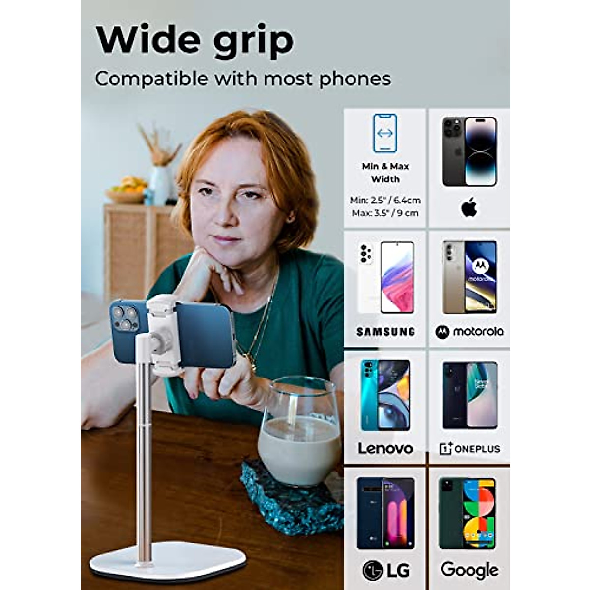 Cooper ChatStand, Height Adjustable Cell Phone Stand for Desk | Cell Phone Holder, Desk Phone Stand for Recording, iPhone Stand for Desk Accessories, iPhone Phone Holder Stand Office (Metallic Gray)