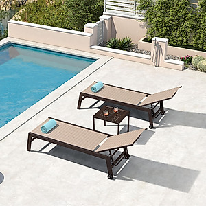 PURPLE LEAF Chaise Lounge Outdoor Set 4 Pieces Sturdy Aluminum Outdoor Chaise Lounge Chair for Pool Outside Lawn Patio Lounger with Breathable Textilene Fabric, Light Tan