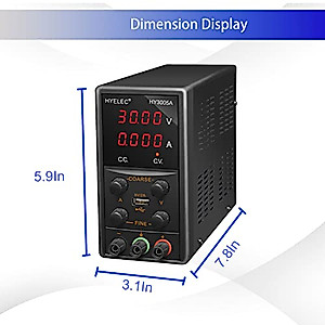 DC Power Supply Variable 30V 5A, Hyelec Switching Power Supply with 5V 2A USB Output, Adjustable Regulated Power Supply with 4-Digits LED Power Display, Alligator Leads Including,110V Input Voltage