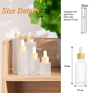 6Packs 30ml Frosted Glass Dropper Bottles for Essential Oils with Wooden Caps Empty Glass Liquid Container Holder with Wooden Lids for Travel Home Store Use
