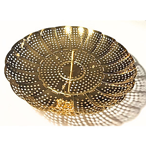 Steamer for Cooking Healthy Meals - Large Size 10 inch Foldable Vegetable Steamer. Steamer Basket. Stylish Golden Stainless Steel food steamer, great for steaming veggies, seafood, & more