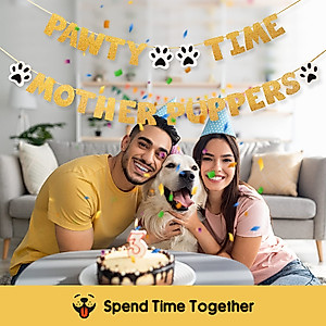 Pre-Strung Let's Pawty Dog Birthday Party Supplies, Pawty Time Mother Puppers,Funny Gold Glitter Puppy Dog Birthday Banner For Party Decorations Girl Boy, Cute Puppy Pets Paw Pennant Sign Deco
