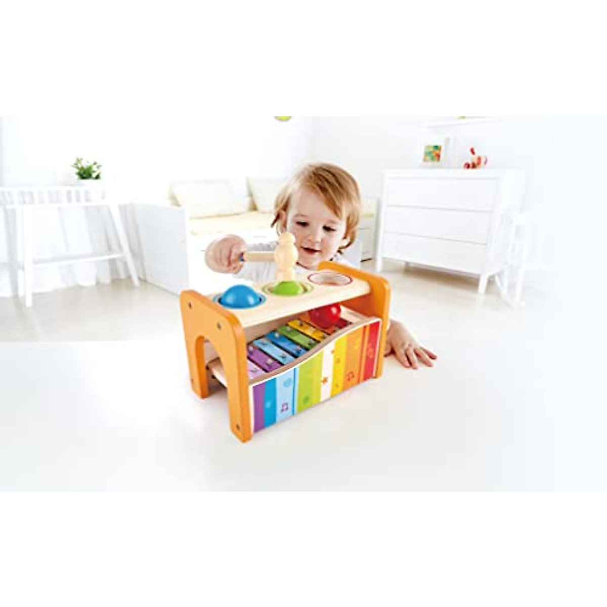 Hape Pound & Tap Bench with Slide Out Xylophone - Award Winning Durable Wooden Musical Pounding Toy for Toddlers