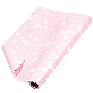 RUSPEPA Reversible Wrapping Paper Roll - Baby Girl Pink Pattern Great for Baby Shower, Birthday, Party - 17.5 Inches X 32.8 Feet