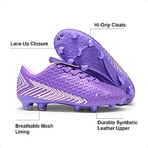 DREAM PAIRS Girls Mega-2k Soccer Cleats Football Shoes Light Purple Pink Size 13 Little Kid