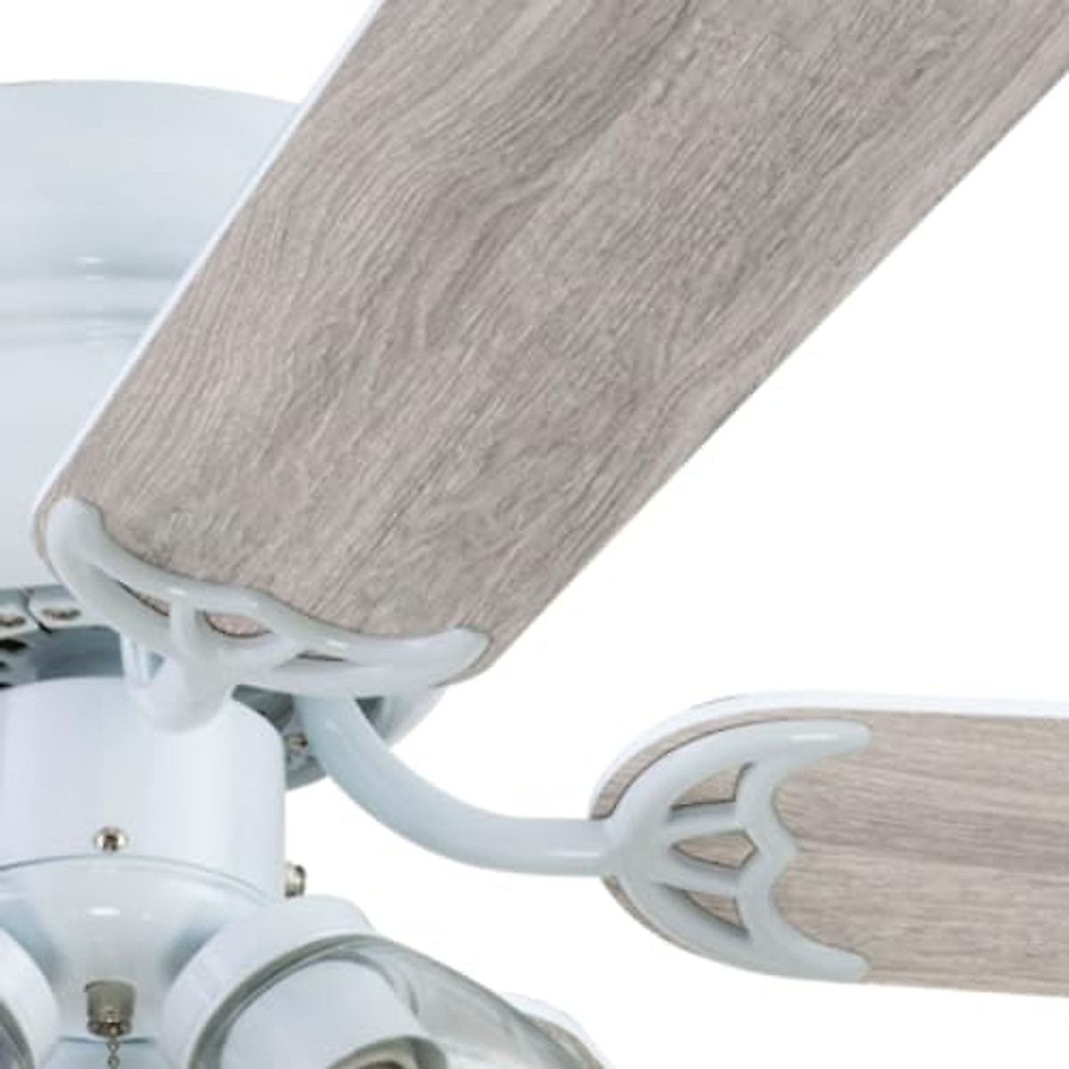 Portage Bay Ceiling 52" Renton White Indoor Fan with Clear 3 Light LED Multi Arm E26/B11 Bulb and Pull-Chains, Traditional Style, 5 Reversible Gray Oak Blades, 51441, 52 Inch