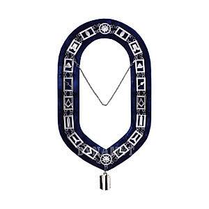 Masonic Regalia Blue Officer Silver Metal Chain Collars with Jewels 12 PCS