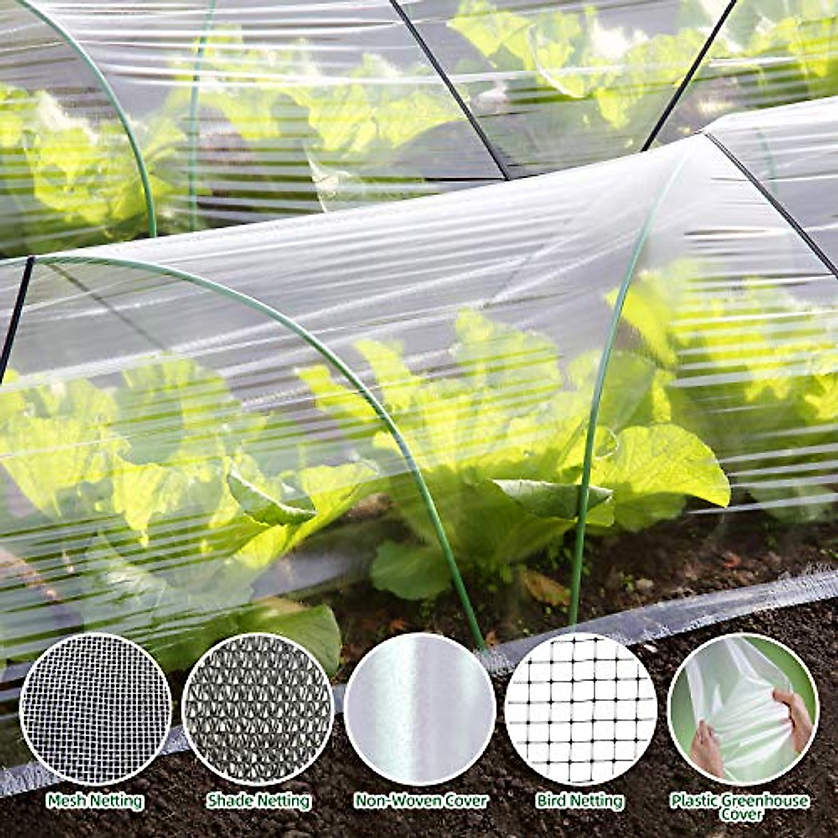 Extra Tall Metal Garden Hoops, Ohuhu 6 PCS Durable Thickened Greenhouse Hoop Rustproof Extra-Long 19.7"x38.6" Steel Tunnel with Splicing Stakes, Green House Arched Hoops for Raised Beds Fabric Netting