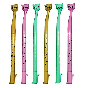 Maydahui 12PCS Elegant Cat Shape Rollerball Pens Cute Kawaii Animal Pen Japanese Kitty Black Gel Ink Slender Penholder Bedroom Eyes Style for Girls School Office