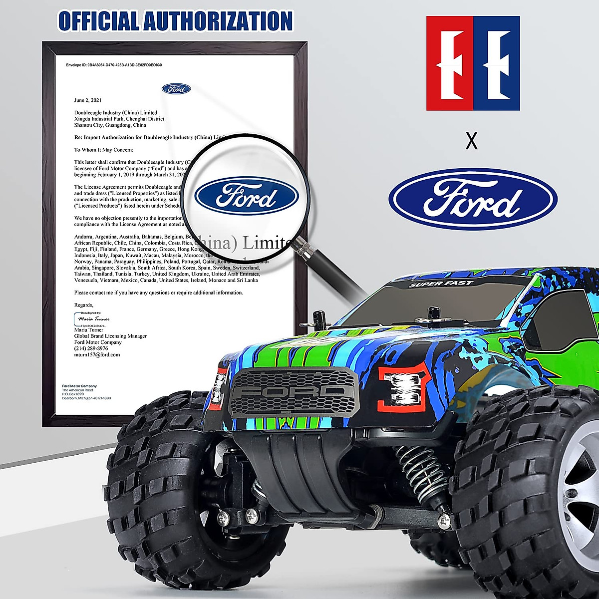 DOUBLE E Ford Raptor F150 Remote Control Car 20km/h 4WD RC Car with Rechargeable Battery Headlights High Speed Off Road Monster Trucks for Boys Girls Kids, Green