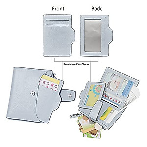 AINIMOER Women's RFID Blocking Leather Small Compact Bi-fold Zipper Pocket Wallet Card Case Purse with id Window (Lichee Grayish White)